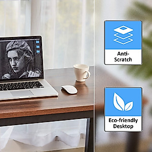 Computer Desk Writing Desk Office Desk Home Desk 63" Metal Frame Sturdy Stable Laminated MDF Desktop Anti Scratch，for Writing,Games and Home Work Desk Modern Finish Wood Board and Sturdy Steel Legs