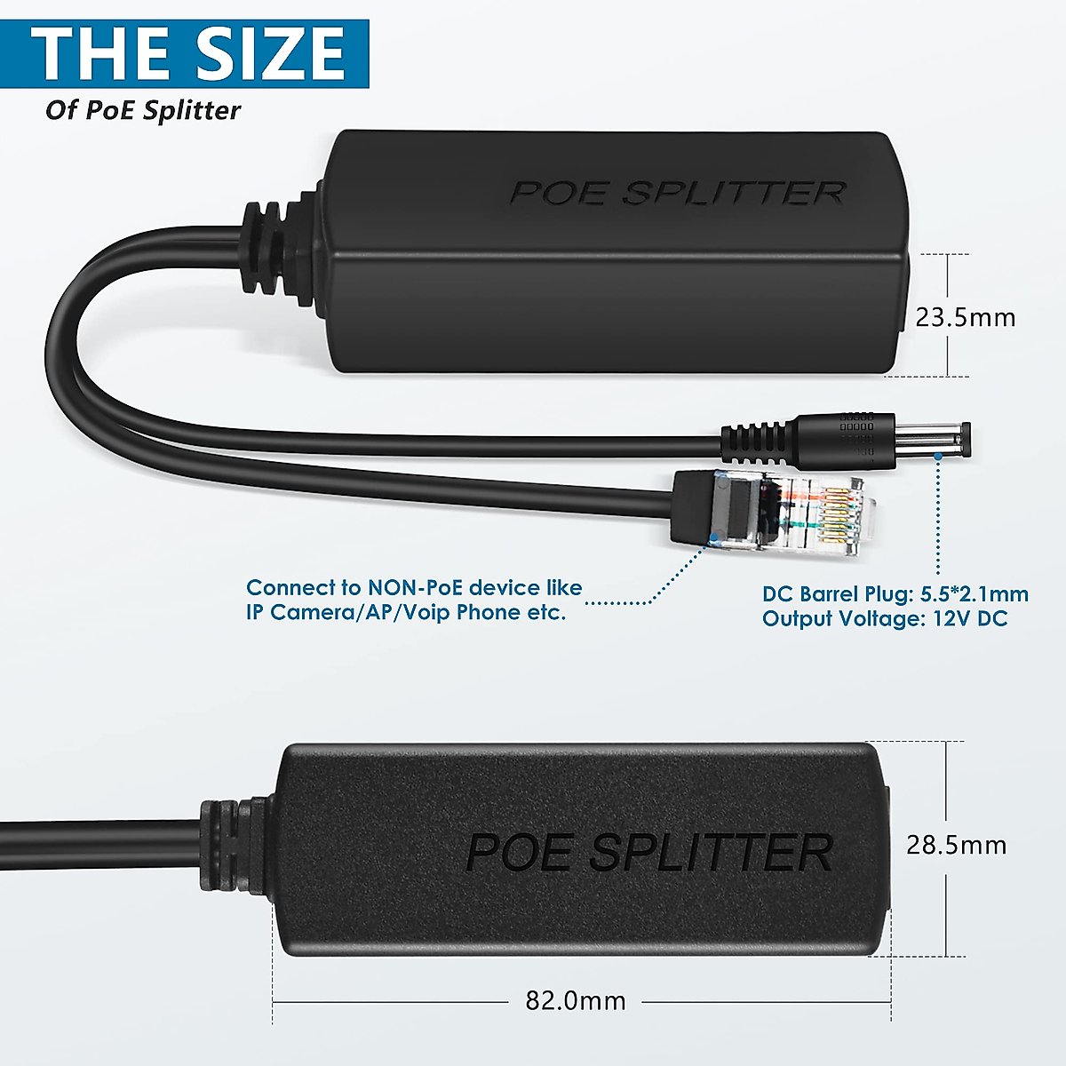 PwrON Active POE Splitter Adapter, 48V to 12V, IEEE 802.3af Compliant, 10/100Mbps up to 100 Meters for Surveillance Camera, Wireless Access Point and VoIP Phone