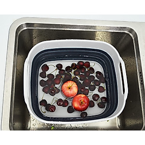 SAMMART 9L Collapsible Dishpan with Draining Plug - Foldable Washing Basin - Portable Dish Washing Tub - Space Saving Kitchen Storage Tray (Grey/Slate Grey, 1)