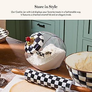 MACKENZIE-CHILDS Cookie Jar with Enamel Lid, Large Glass Treat Jar or Kitchen Jar, 1-Gallon Capacity, Black-and-White Courtly Check