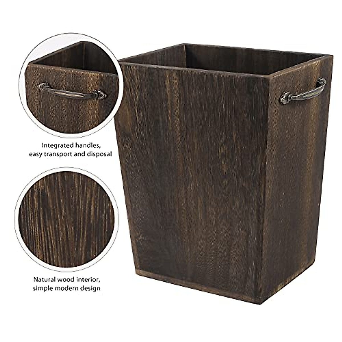 MOOACE Wood Trash Can Wastebasket, 2 Gallon Small Garbage Can Waste Basket Recycling Bin Container with Metal Handle for Bedroom, Living Room, Office, Kitchen, Bathroom