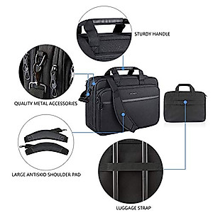 KROSER Laptop Bag Premium Laptop Briefcase Fits Up to 17.3 Inch Laptop Expandable Water-Repellent Shoulder Messenger Bag Computer Bag with RFID Pockets for Travel/Business/Men/Women-Black