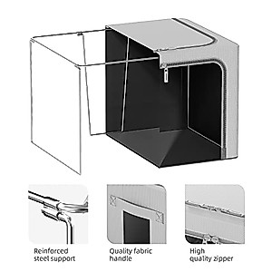 2 Pack Frame Storage Box - Stackable Oxford Fabric Clothes Oranganizer with Large Window and Carry Handle, Foldable Large Capacity Container Box for Bedding, Books, Blankets, Sweaters(66L, Grey)