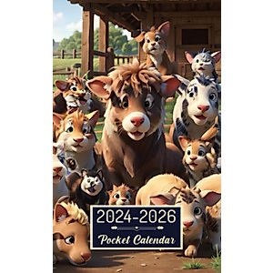 Pocket Calendar 2024-2026: Two-Year Monthly Planner for Purse , 36 Months from January 2024 to December 2026 | Animals | Funny Farm | Children | Friends