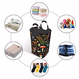CQGWZF Mushroom Laundry Basket,Mushroom Decor Hamper Waterproof Oxford Collapsible Clothes Hamper with Easy Carry Handles in Laundry Room Livingromm Bedroom Bathroom College Dorm 12.5x11x22.6 Inches