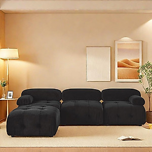 ChicFurnit Couch, L-Shaped Sectional Sofa, Modular Sectional Sofa with Reversible Ottoman, Button Tufted Designed Sofa Couch with Foam Cushions, Reversible Sectional Couches for Living Room, Black