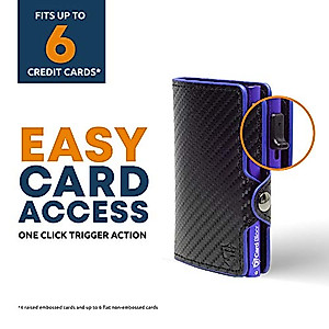 Card Blocr Pop Up Credit Card Wallet, RFID Blocking Credit Card Holder for men, Cool Wallets for Men in Carbon Wallet Design, Compact Card Holder Wallet for Secure Storage (Blue Carbon Fiber)