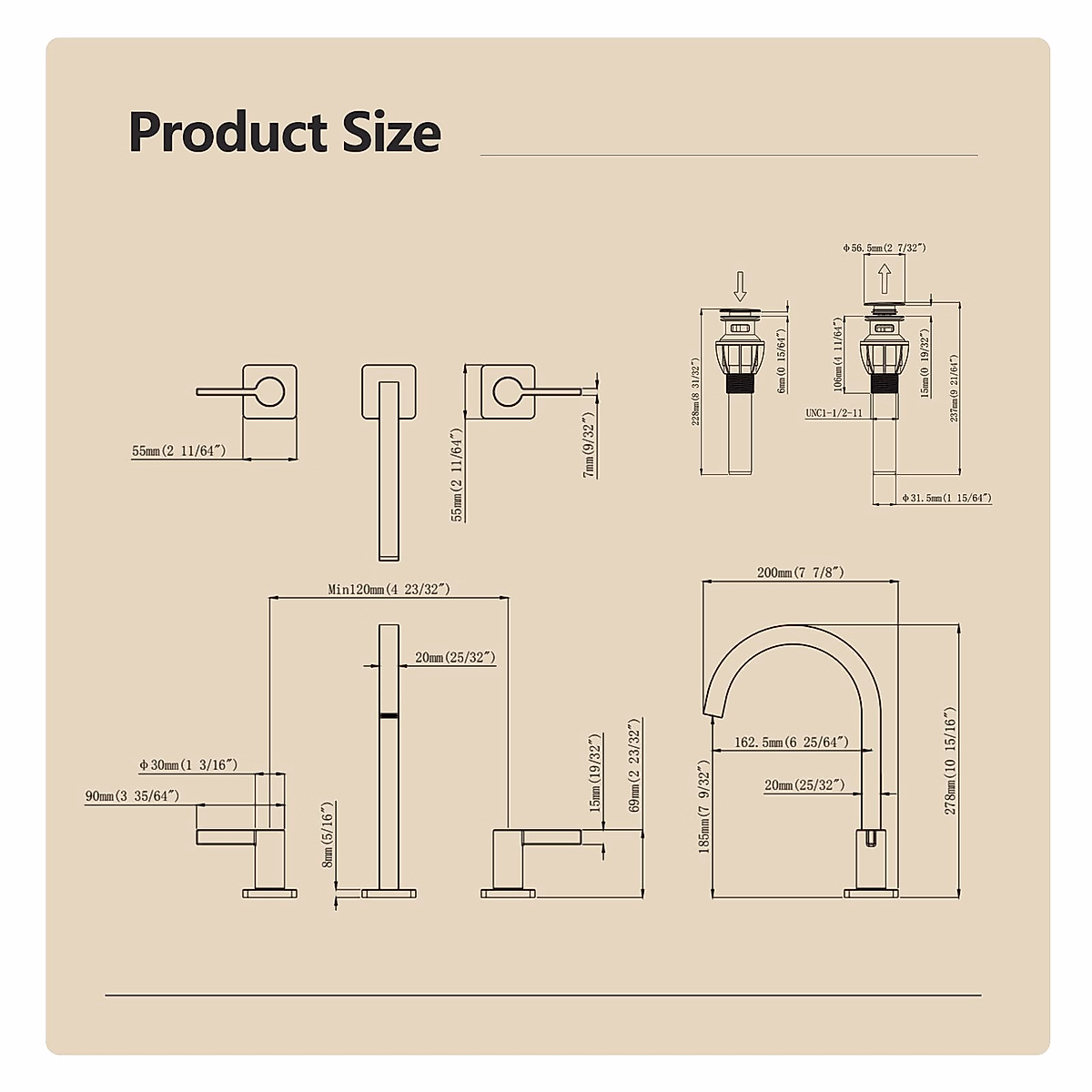 indare Brushed Gold Bathroom Faucet, 8 Inch Brass Widespread Bathroom Sink Faucet 3 Holes, Two Handles Bathroom Sink Faucet with Pop-Up Drain & Supply Lines, 110104-BG