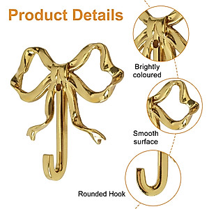 MOROBOR Brass Bow Hooks, 2PCS Home Decorative Hooks Wall Mounted Bow Hooks Modern Key Holder Gold Single Prong Coat Hanger for Home Office Nursery Room Decoration/2.6"