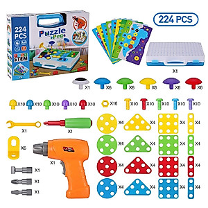 Creativity Tool Box with Drill Screwdriver Toy Set, STEM Building Toys for Kids 3+ Year Old, Creative Building Blocks Pegboard Kits for Boys & Girls 3 4 5 6 7 8 Year Old