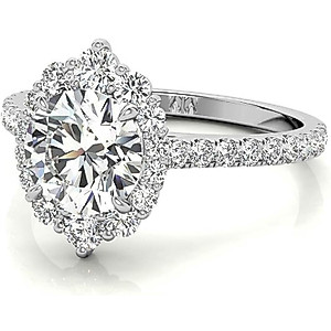 Gemone diamonds 2.50 CT Round Cut Moissanite Engagement Ring 14K White Gold & 925 Sterling Silver Floral Ring For Women Wedding Ring Anniversary Ring (White Gold, 10.5)