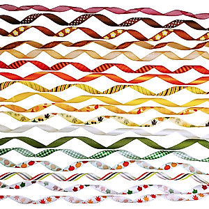 Supla 18 Rolls Fall Ribbons Bulk Trims Printed Grosgrain Ribbons Multicolor Satin Ribbons Organza Ribbons Velvet Ribbon 3/8" Wide for Craft Gift Wrapping Autumn Holiday Wedding Festival Season Party