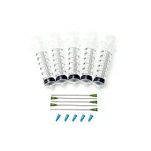 Dispense All - 560 (5 Pack) 60ml Luer Lock Syringe with 14 Gauge 4 Inch Long Blunt Tipped Needle and Syringe Cap | Extra Large Capacity Industrial Syringe for Science, Laboratory, Crafting, Art, DIY