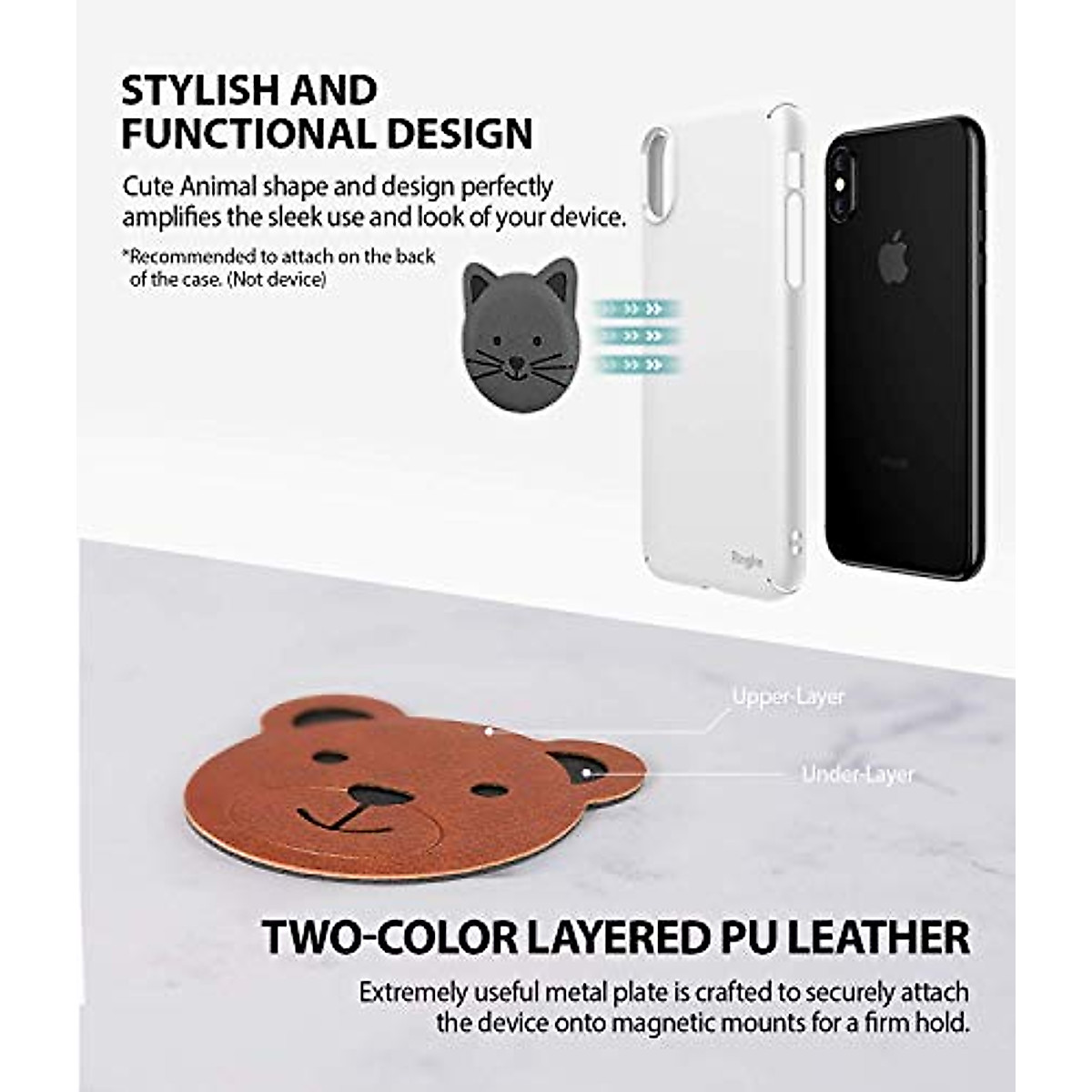 Ringke Magnetic Character Metal Plate Kit - Animal Edition (5 Pack, 1 Each) with 3M Adhesive Pad Compatible with Magnet Phone Car Mount Holder for Smartphone, iPad, Tablet, and Other Devices