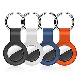 Holder Case for AirTags Ultra Light Silicone Sleeve for AirTags Durable Anti-Scratch Protective Skin Cover with Anti-Losing Keychain Ring Accessory Compatible with Apple AirTags (4-Pack)
