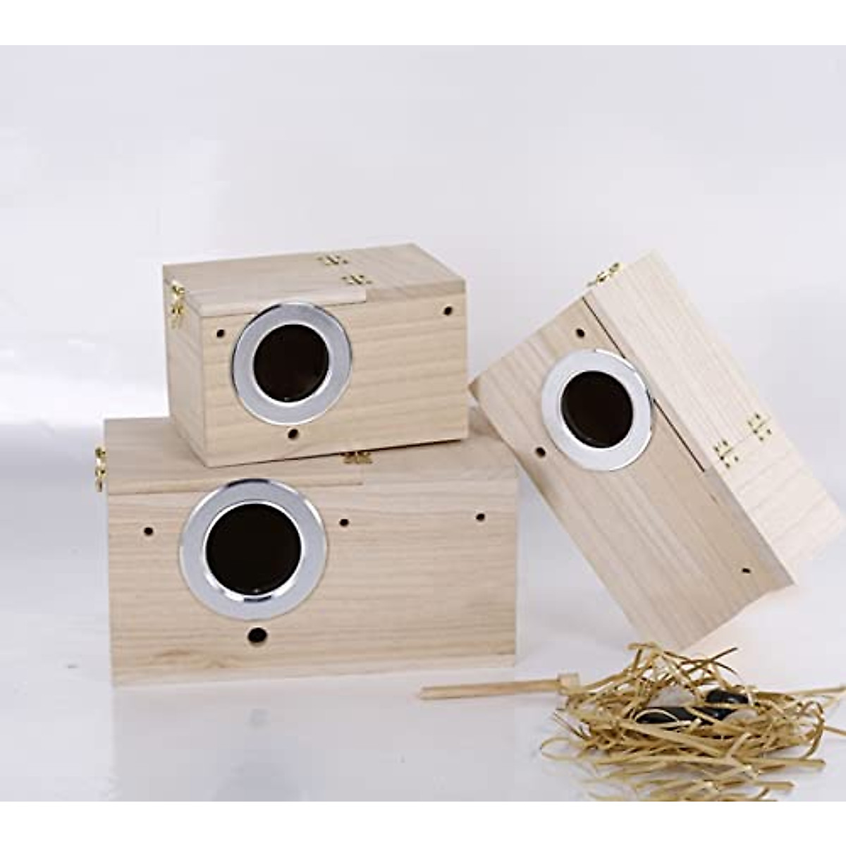 Joyeee Large Bird Breeding Box, with Natural Wood Bird Platform Parrot Stand, Small Animal Hamster Hideout House, Pet Products Bird Cage Wooden Bird Nest for Cockatiel Vision Bird, Lovebird Canary, L