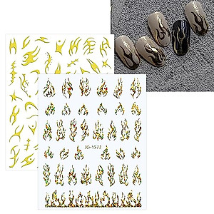 JMEOWIO 10 Sheets Abstract Flame Line Nail Art Stickers Decals Self-Adhesive Pegatinas Uñas Colorful Nail Supplies Nail Art Design Decoration Accessories