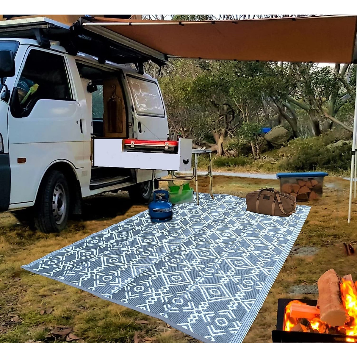 BalajeesUSA Outdoor Rug - 5x7 Grey Reversible Recycled Plastic Straw Patio Decor Waterproof Large RV Camper mat Camping 7032