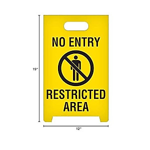 INCOM Manufacturing: Caution-Style A-Frame Double Sided Folding Plastic Floor Sign, 19 Inch x 12 Inch, NO ENTRY RESTRICTED AREA, Yellow/Black