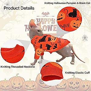 CooShou Halloween Sweater Costume for Dogs Cat Pumpkin Knitwear Clothes Costume with Pumpkin Kitten Pattern Dog Halloween Sweater Coat for Kittens Small Dogs Cats S