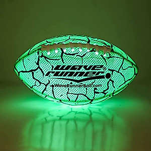 Wave Runner Glow in The Dark LED Light Junior Football, Waterproof Double Laced Football for Night Sports and Games Waterproof Ball for Pool, Beach and Backyad