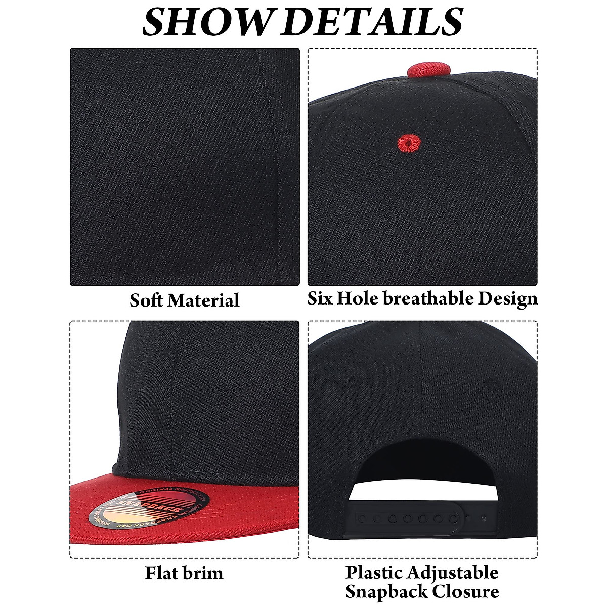 JaGely 15 Pack Snapback Hats for Men Hip Hop Style Hats Solid Baseball Hats Adjustable Snapback Cap Flat Brim Baseball Caps(Mixed Colors)