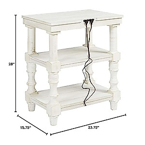 Signature Design by Ashley Dannerville Cottage Wood Accent Table with USB Plug Chargers, 28", White