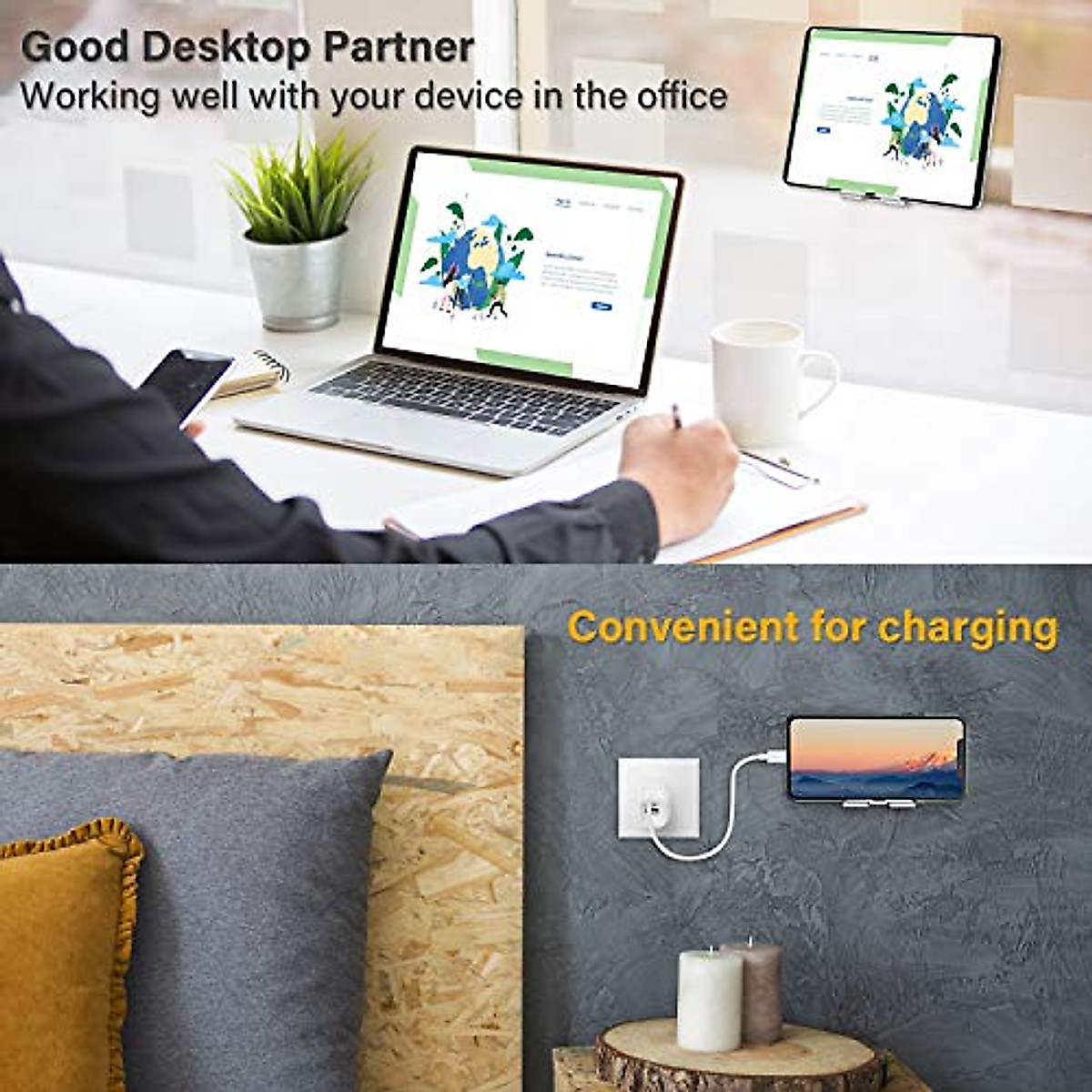 Wall Mount Cell Phone Holder - Mirror Adjustable Cellphone Stand with 2Pcs Adhesive Sticky Pads for Bathroom Bedroom Kitchen or Dorm, Compatible with iPhone Series or Other Smartphones