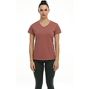 icyzone Workout Shirts Yoga Tops Activewear V-Neck T-Shirts for Women Running Fitness Sports Short Sleeve Tees (Black/Cream White/Brick, XL)