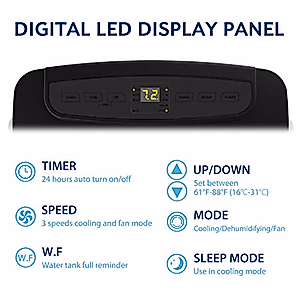 JHS A018-12KR/A 12,000 BTU Portable Air Conditioner 3-in-1 Floor AC Unit with 3 Fan Speeds, Remote Control and Digital LED Display, Cover up to 400 Sq. Ft, White