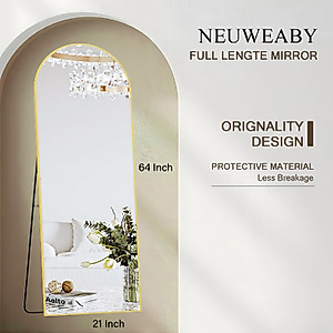 NEUWEABY Full Length Mirror, 64"x21" Arch Mirror Floor Mirror with Stand, Gold Arched Full Body Standing or Leaning Mirror for Bedroom, Living Room