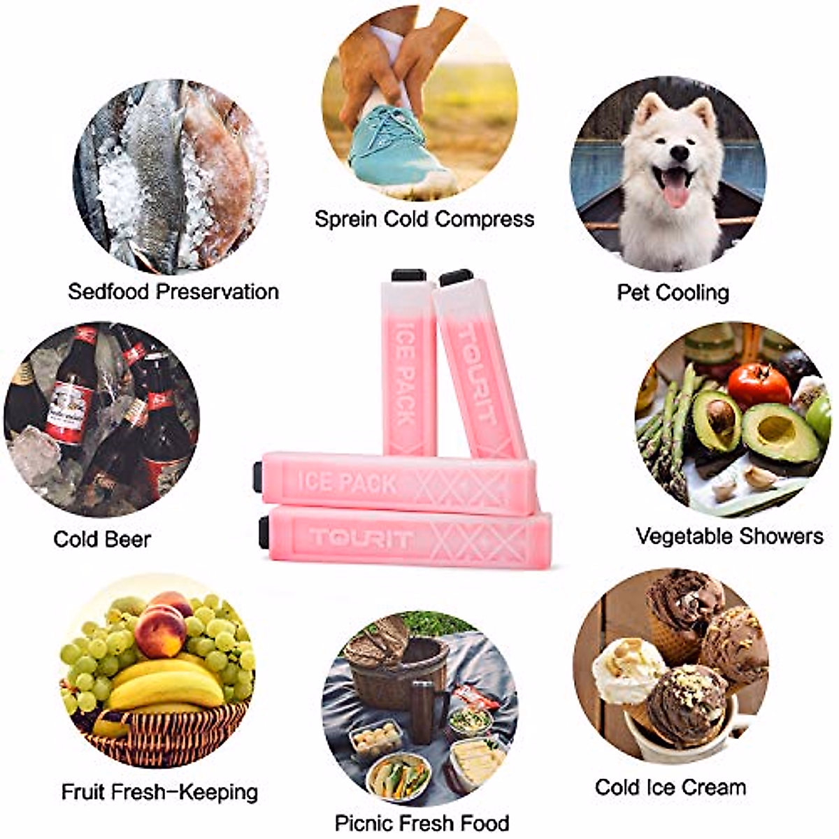 TOURIT Ice Packs for Coolers Reusable Long Lasting Freezer Packs for Lunch Bags/Boxes, Cooler Backpack, Camping, Beach, Picnics, Fishing and More (Set of 4, Red)