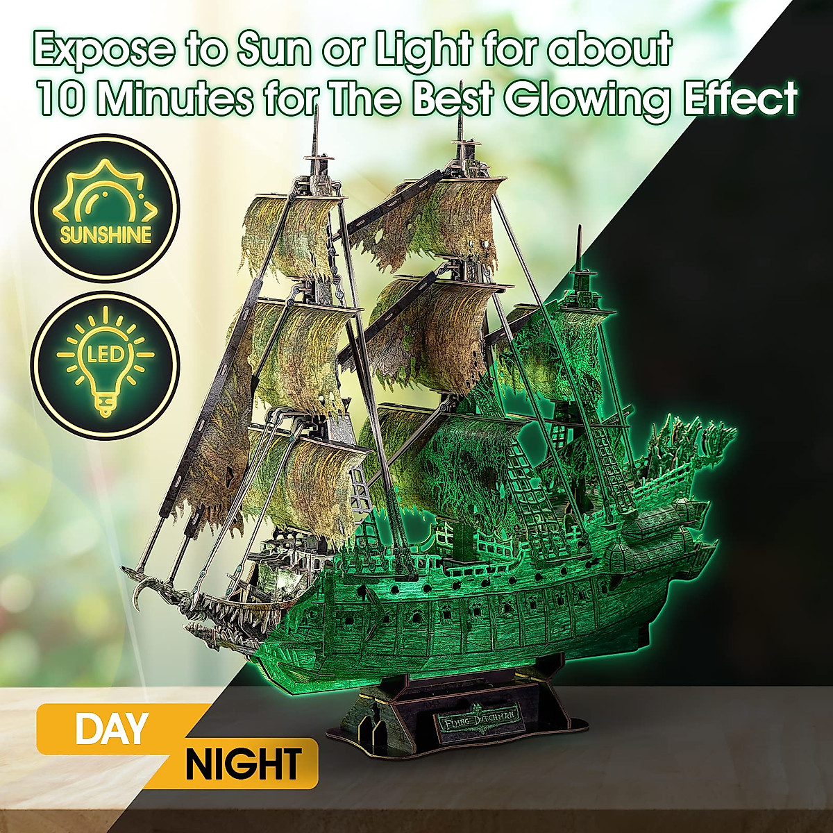 CubicFun 3D Jigsaw Puzzles Dutch Ship Model Flying Luminous Haunted Pirate Ship DIY for Adults and Kids, Building Kits Office Decoration for Women and Men, 360 Pieces