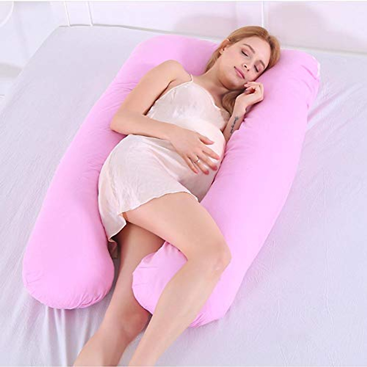 Maternity Pillowcase U-Shape, Pregnancy Body Pillowcase U Shaped, Maternity Pillow Replacement Cover with Zipper, Pregnant Woman Pillowcase U-Shaped, Fits Standard U Shaped Pillow, Pink Color