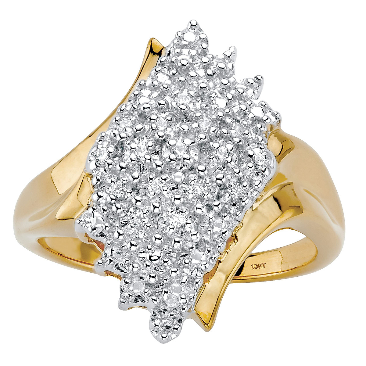 PalmBeach 10K Yellow Gold Round Genuine Diamond Cluster Ring (1/8 cttw, I Color, I3 Clarity) Sizes 6-10 Size 7