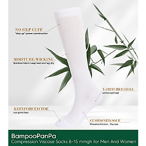 Bamboo Rayon Compression Socks for Women Men, 8-15mmHg Moderate Circulator Graduated Support Sock for Running Cycling Travel, White(3 Pair, 9-11)