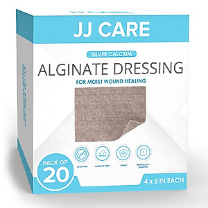 JJ CARE Silver Calcium Alginate Wound Dressing (Pack of 20) 4x5, Calcium Alginate Wound Dressing, Individually Packed Calcium Alginate, Highly Absorbent Silver Wound Dressing
