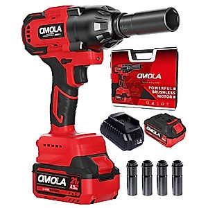OMOLA Cordless Impact Wrench,1/2 impact gun，700 Ft-lb（950NM） High Torque 3200 RPM,with a 15C 21V 4.0Ah Li-Ion Battery, Fast Charger,Brushless motor，4 Sockets,Electric Impact Wrench for Car Truck RV