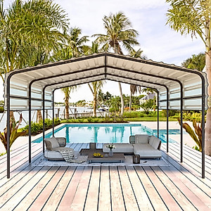 DNYKER 12'x20' Metal Carport, Heavy Duty Car Garage with Galvanized Steel Roof, Upgraded Extra Large Metal Car Shelter Shade for Car, Truck and Boats