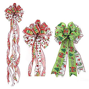 1.5" and 2.5'' Green Cute Merry Grinchmas Wired Ribbon .Glitter Red and Green Polka Dot,Stripe Furry Edge Printed Christmas Wired Ribbon 6 Rolls Total 30 Yards in Length