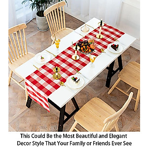 ShinyBeauty Buffalo Check Table Runner 13''x72'' Red and White Cotton Checkered Table Runner Buffalo Plaid Table Cover for Family Dinners Plaid Table Runner for Farmhouse Gingham Table Runner