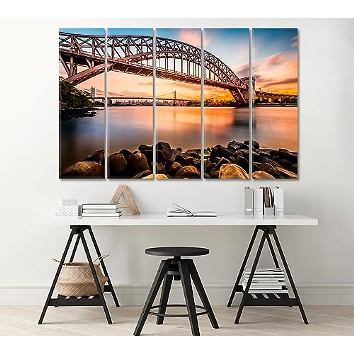 Triborough Bridge at Sunset New York Canvas Print 3 Panels / 36x24 inches