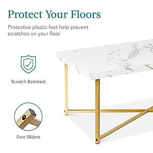 Best Choice Products 44in Rectangular Marble Coffee Table, X-Base Accent Table for Living Room, Dining Room, Home Décor w/Faux Marble Top - White/Bronze Gold