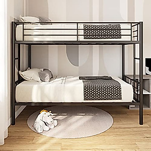 KIVENJAJA Bunk Bed Twin Over Twin Size, Metal Twin Bunk Bed Frame with Safety Guardrail & 2 Ladders, Space-Saving, No Box Spring Needed (Black)