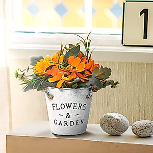 Artificial Sunflower Pot Shape Bonsai, 1 Pc Artificial Sunflower with Vase Metal Potted Fake Flower Artificial Sunflowers Bouquet for Party Office Garden Table Home Decor Windowsill (Orange Yellow)