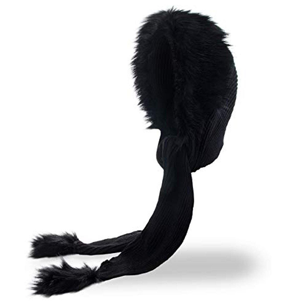 Futrzane Faux Fur Hooded Scarf for Women - Versatile Knitted Cowl for Winter (Black - Black Raccoon)