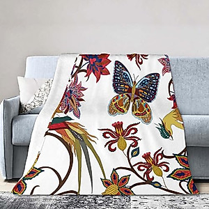 Throw Blanket 40x50 Inch,Oriental Beautiful Flowers Bird Flannel Soft Cozy Fluffy Throw Blankets and Warm Throws for Adults in Couch Sofa Bed 50x40 Inch