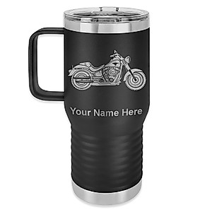 LaserGram 20oz Vacuum Insulated Travel Mug with Handle, Motorcycle, Personalized Engraving Included (Black)