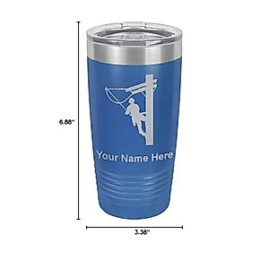 LaserGram 20oz Vacuum Insulated Tumbler Mug, Lineman, Personalized Engraving Included (Dark Blue)