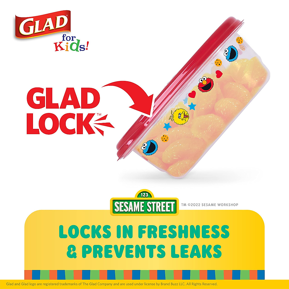 Glad for Kids Sesame Street GladWare Small Lunch Square Food Storage Containers with Lids | 9 oz Kids Food Containers with Sesame Street Design, 5 Count | Tight Seal Food Storage Containers for Food